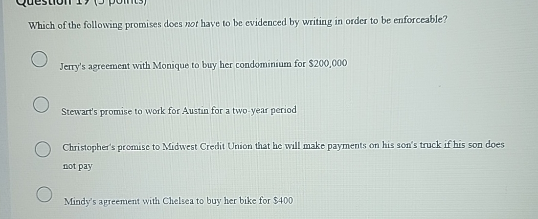 Solved Which of the following promises does not have to be | Chegg.com
