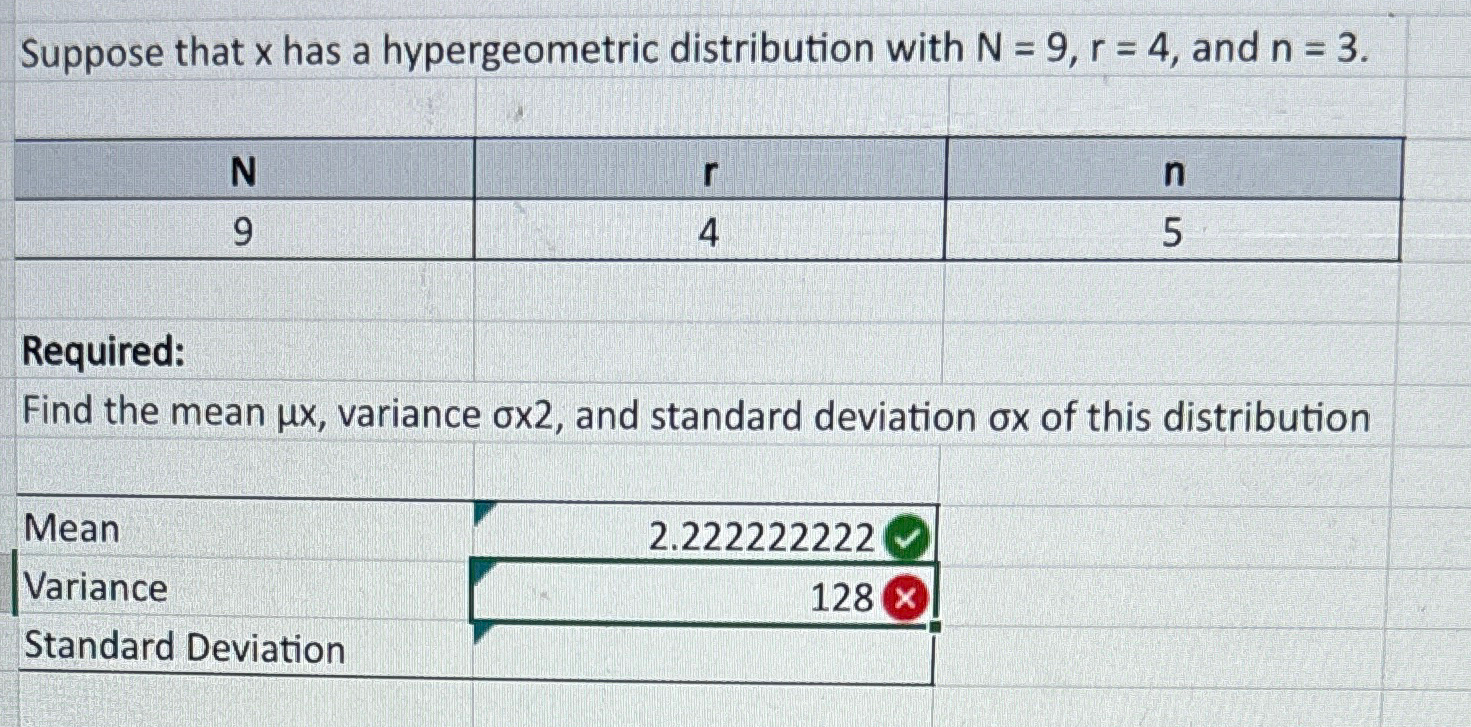 Solved Suppose that x ﻿has a hypergeometric distribution | Chegg.com