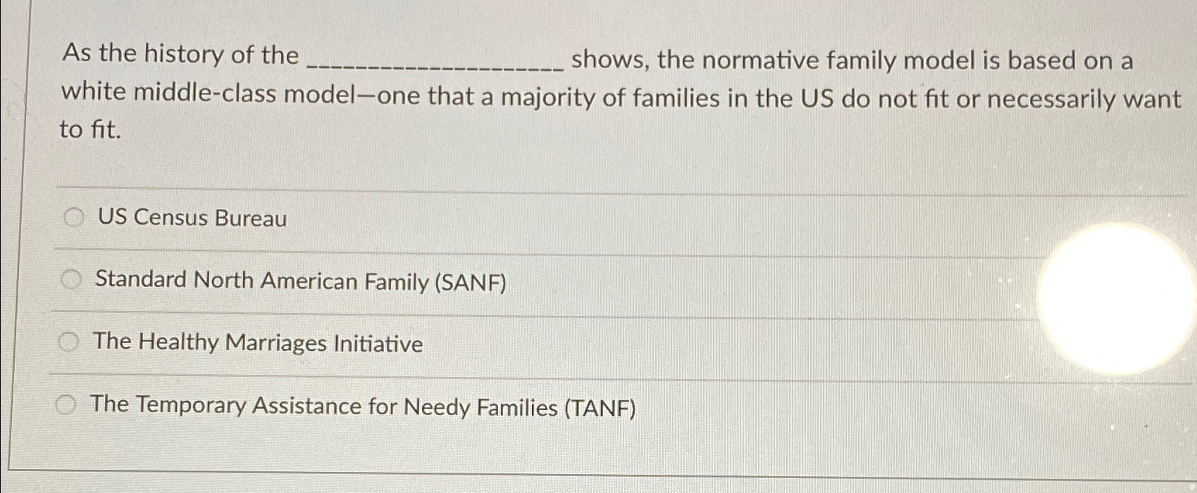 Solved As the history of the shows, the normative family | Chegg.com