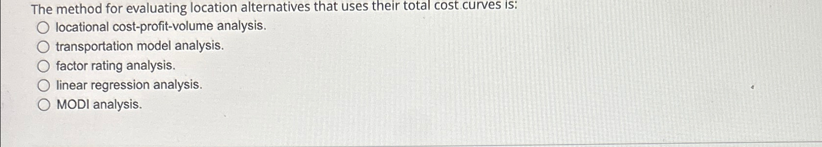 Solved The method for evaluating location alternatives that | Chegg.com