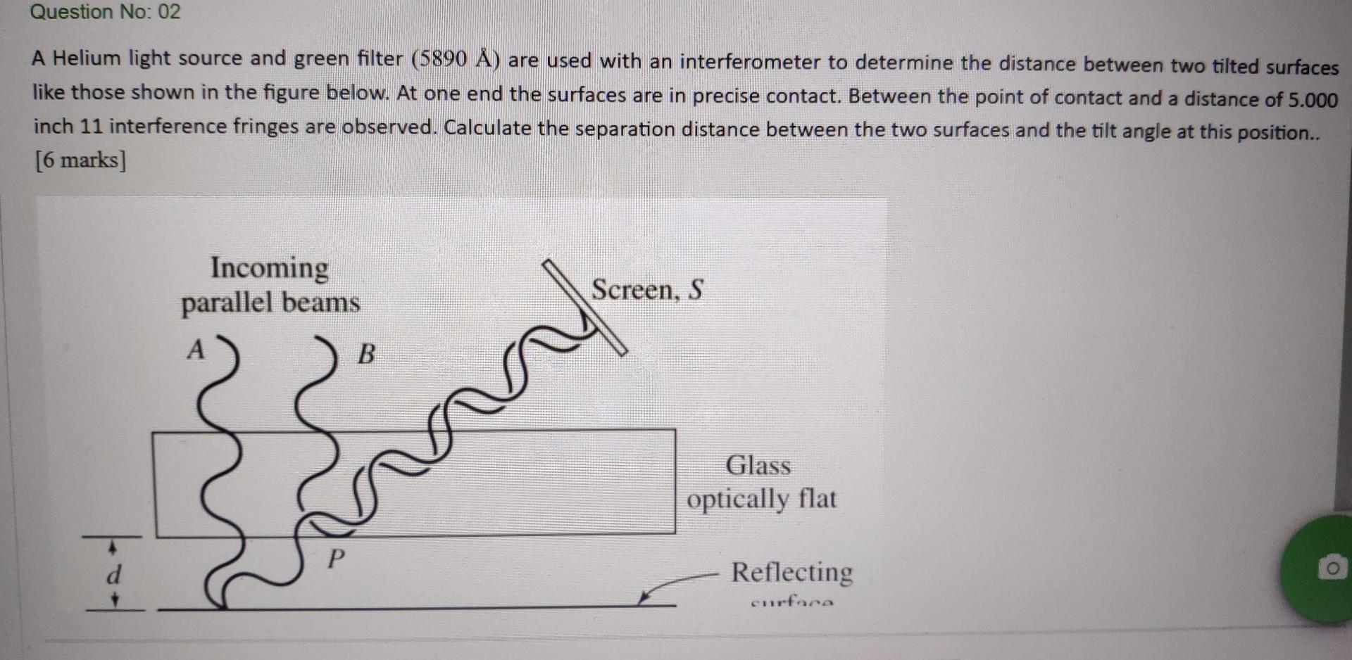 Solved Question No: 02 A Helium light source and green | Chegg.com