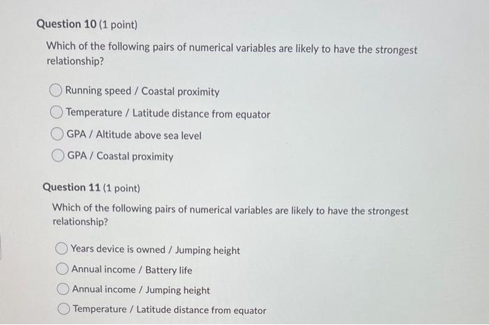 Solved Question 8 (1 point) Four scatterplots of two | Chegg.com