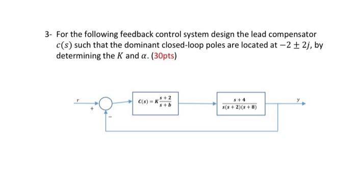 Solved 3- For the following feedback control system design | Chegg.com