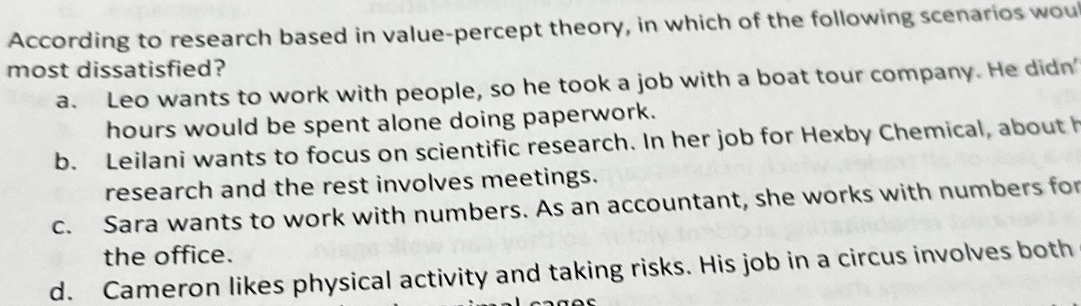 Solved According to research based in value-percept theory, | Chegg.com