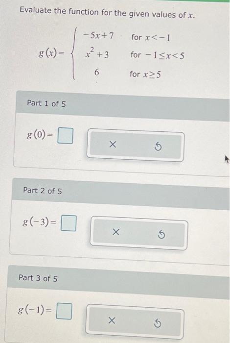 Solved Evaluate the function for the given values of x | Chegg.com