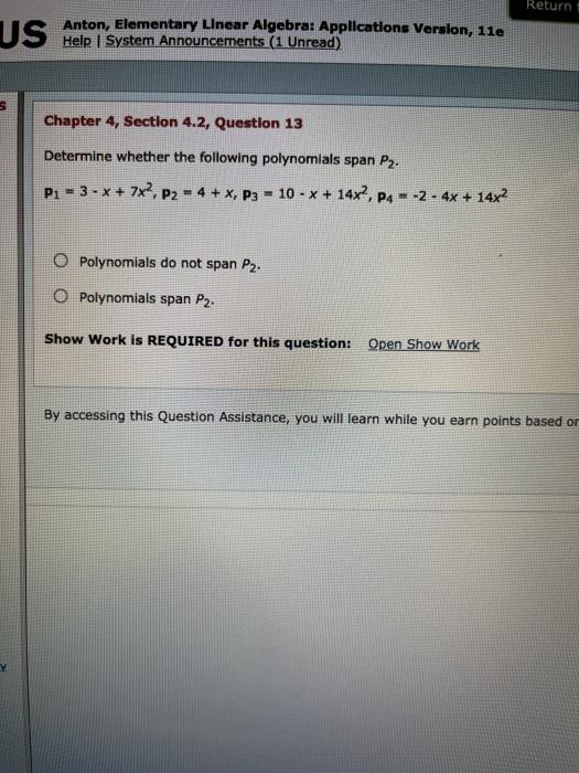 Solved Return US Anton, Elementary Linear Algebra: | Chegg.com