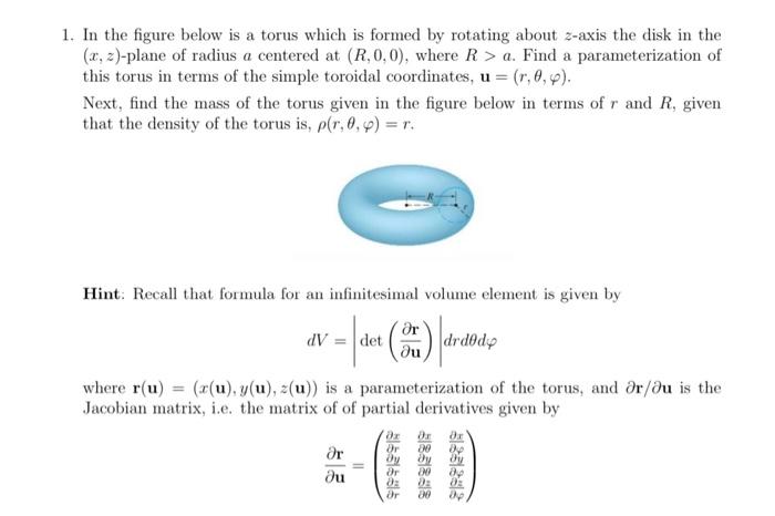 Solved 1. In the figure below is a torus which is formed by | Chegg.com