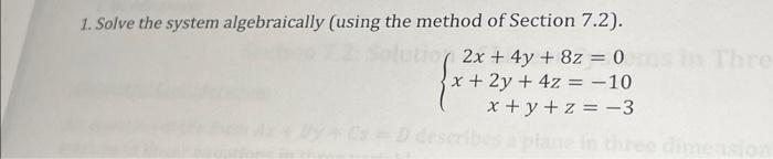 1. Solve the system algebraically (using the method | Chegg.com