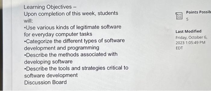 Solved Learning Objectives - Upon completion of this week, | Chegg.com