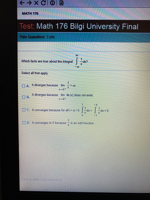 Solved + →XCIO MATH 176 Test: Math 176 Bilgi University | Chegg.com