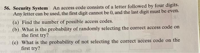 Solved 56. Security System An access code consists of a | Chegg.com