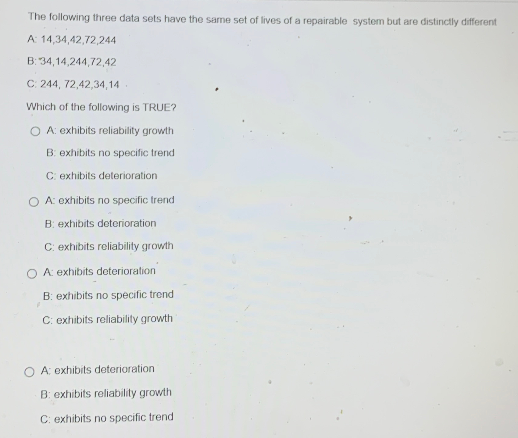 Solved The following three data sets have the same set of | Chegg.com