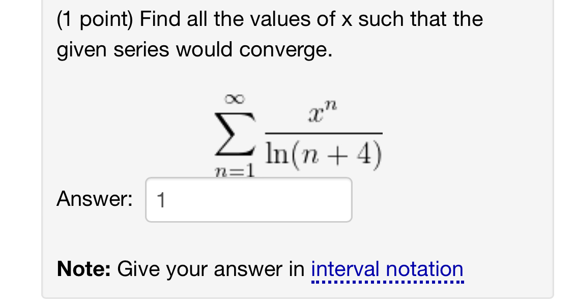 Solved (1 ﻿point) ﻿Find all the values of x ﻿such that the | Chegg.com