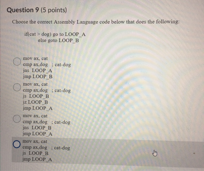 Solved Choose the correct Assembly Language code below that | Chegg.com