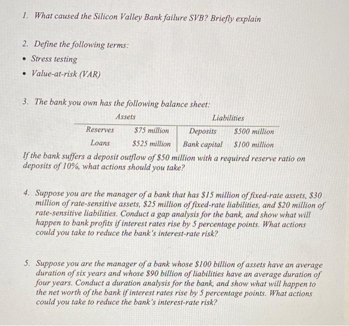Solved 1. What caused the Silicon Valley Bank failure SVB? | Chegg.com