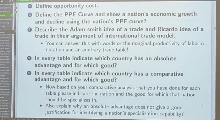 Solved Define opportunity cost. Define the PPF Curve and | Chegg.com