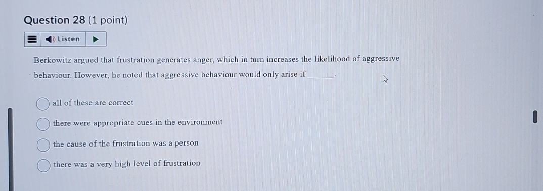 Solved Question 28 (1 ﻿point)Berkowitz argued that | Chegg.com