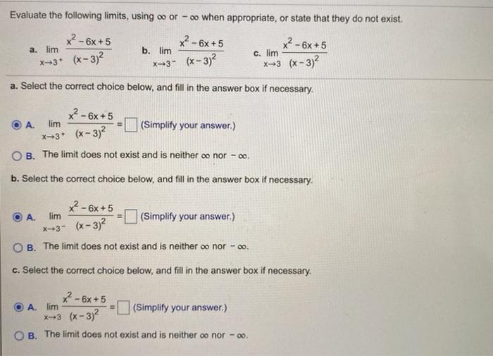 Solved evaluate the following limits, using infinity and | Chegg.com