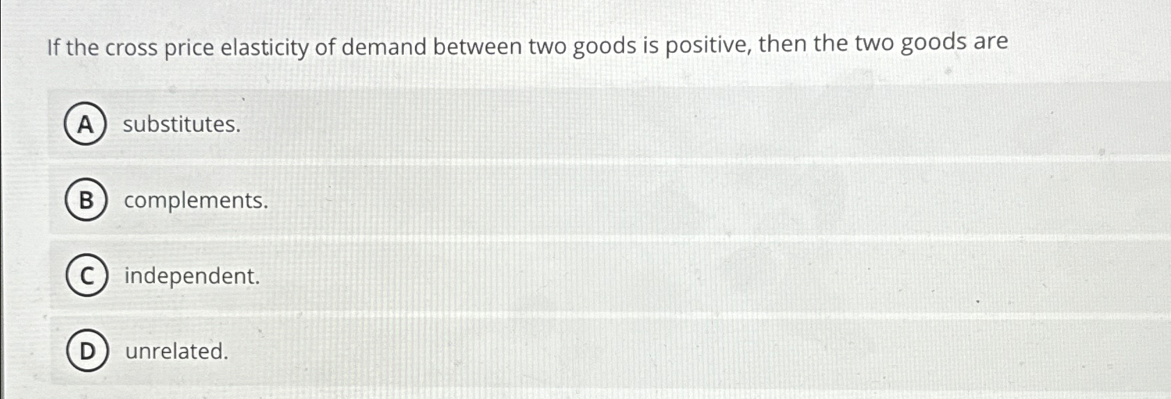Solved If the cross price elasticity of demand between two | Chegg.com