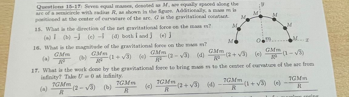 Solved Questions 15-17: Seven equal masses, denoted as M, | Chegg.com