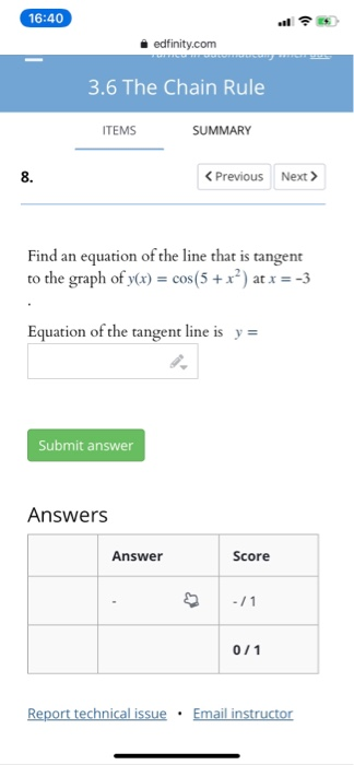 Solved 16:40 edfinity.com 3.6 The Chain Rule ITEMS SUMMARY