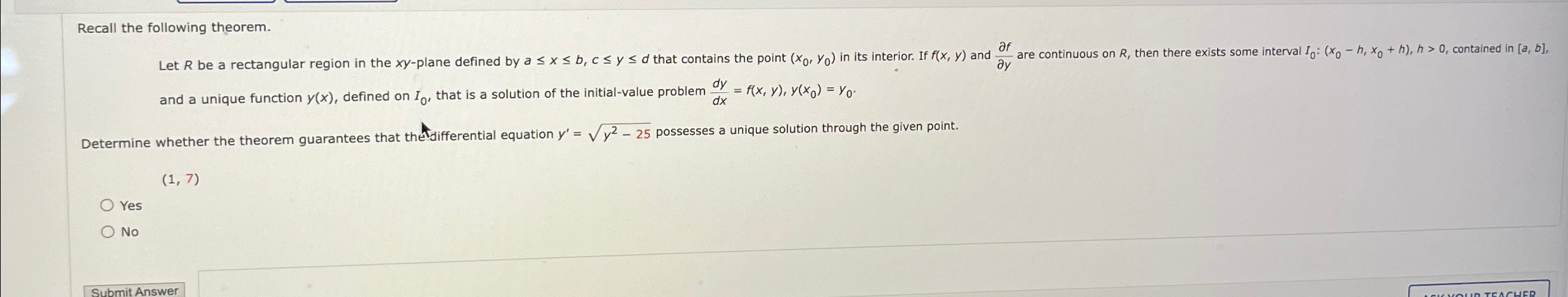 Solved Recall the following theorem. and a unique function | Chegg.com