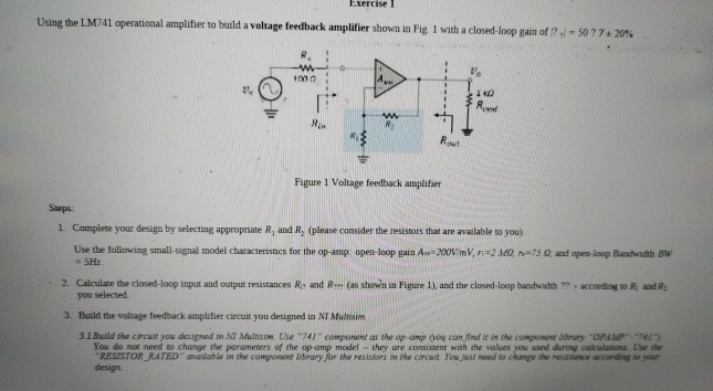 Exercise 1Using the LM741 ﻿operational amplifier to | Chegg.com