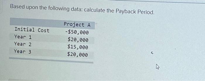 Solved Based upon the following data: calculate the Payback | Chegg.com