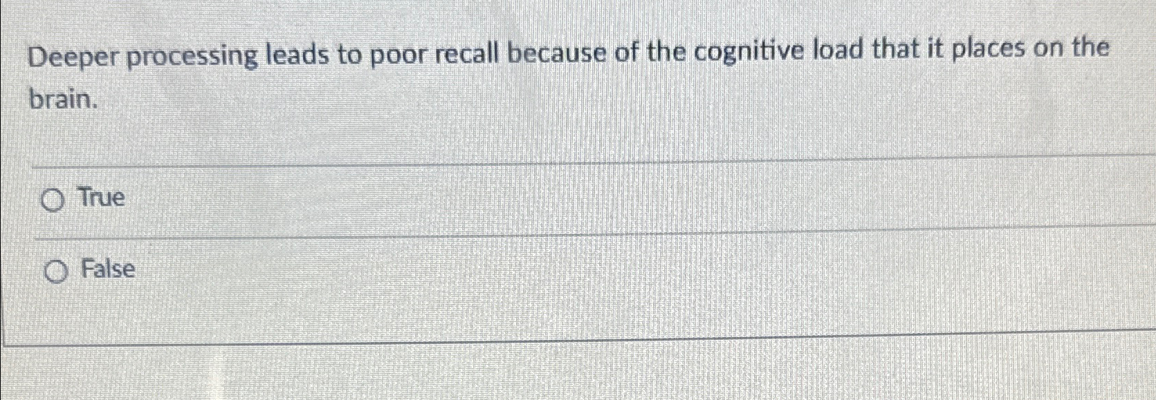 Solved Deeper processing leads to poor recall because of the | Chegg.com