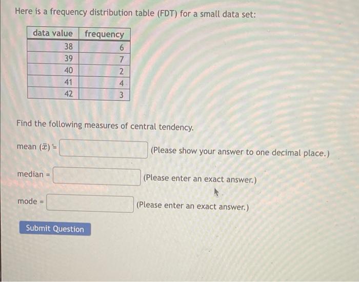 Solved Here is a frequency distribution table (FDT) for a | Chegg.com