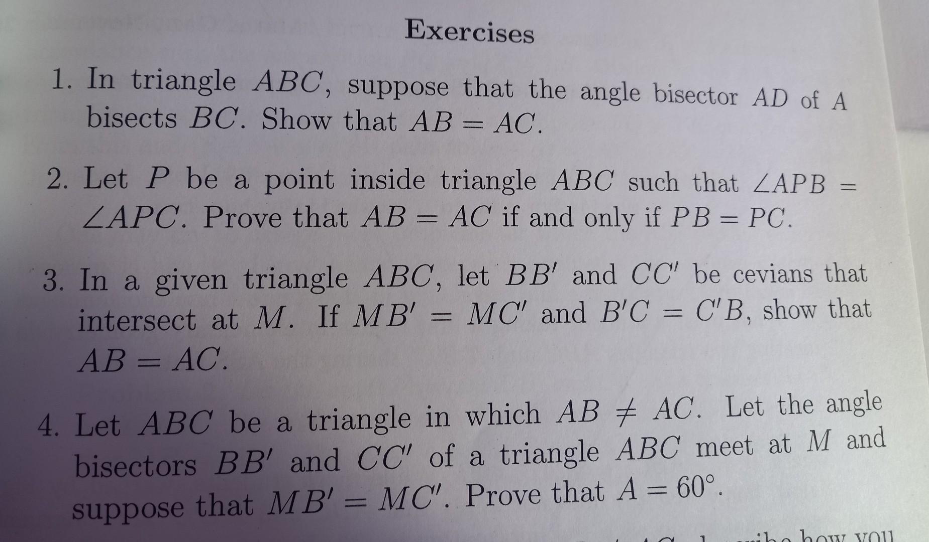 Solved 1. In triangle ABC, suppose that the angle bisector | Chegg.com