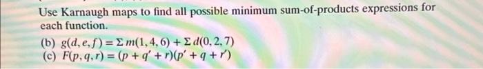 Solved Use Karnaugh maps to find all possible minimum | Chegg.com