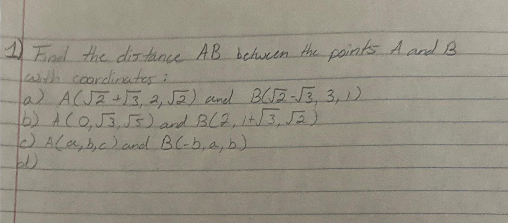 Solved Find the distance AB ﻿between the points A and B ﻿wh | Chegg.com