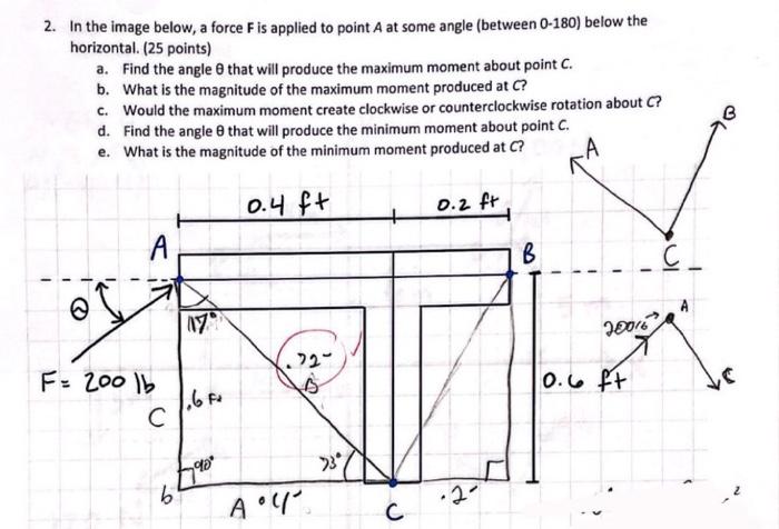 Solved 2. In the image below, a force Fis applied to point A | Chegg.com