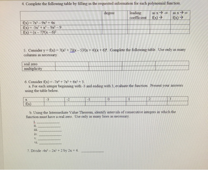 Solved 4. Complete the following table by filling in the | Chegg.com