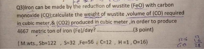 Solved iron can be made by the reduction of wustite (FeO) | Chegg.com