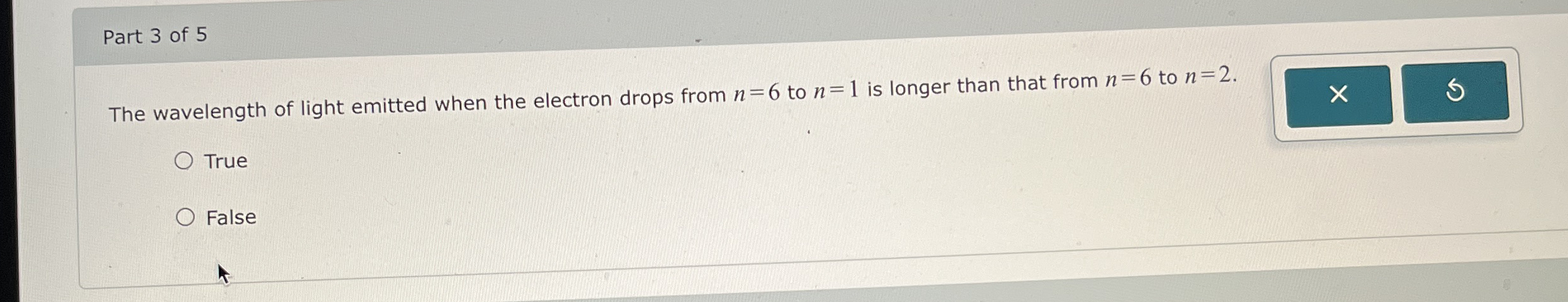 Solved Part 3 ﻿of 5The wavelength of light emitted when the | Chegg.com