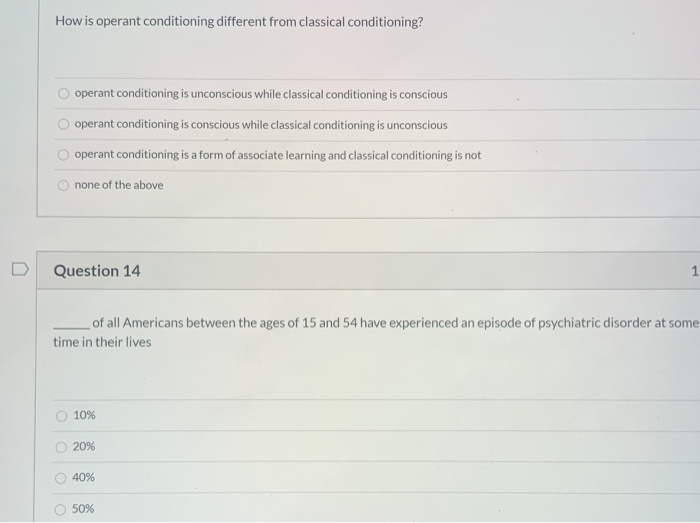 Solved How is operant conditioning different from classical | Chegg.com