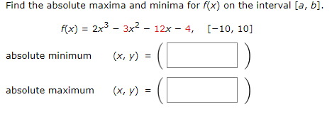 Solved Find the absolute maxima and minima for f(x) ﻿on the | Chegg.com