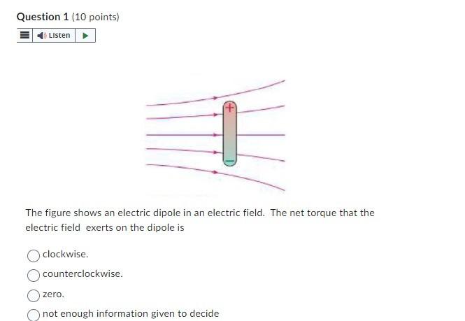 Solved The figure shows an electric dipole in an electric | Chegg.com
