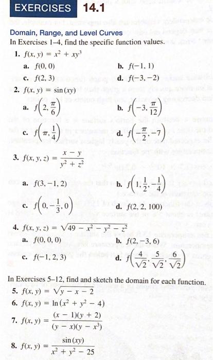 Solved EXERCISES 14.1 Domain, Range, and Level Curves In | Chegg.com