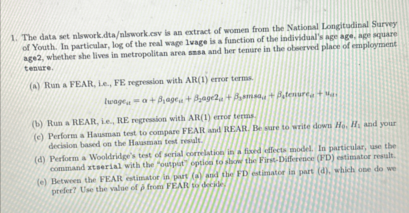 Solved The data set nlswork.dta/nlswork.csv is an extract of | Chegg.com