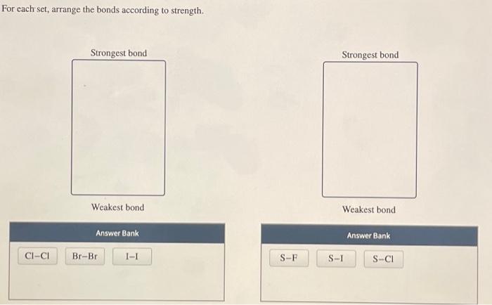 Solved For each set, arrange the bonds according to | Chegg.com