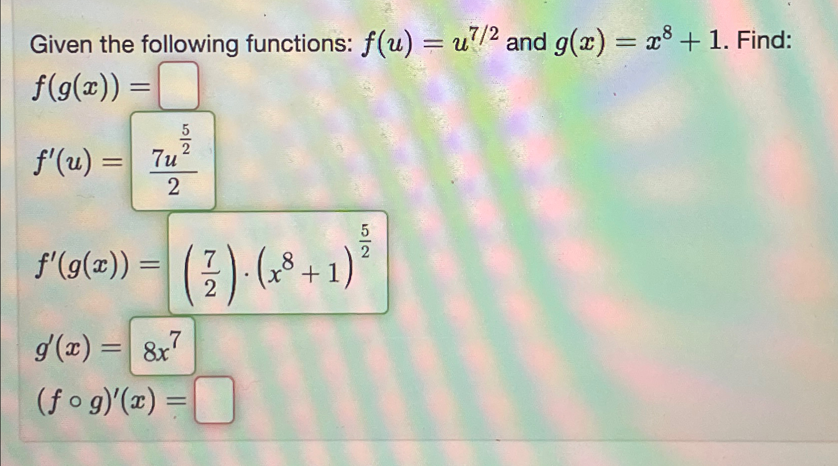 Given the following functions: f(u)=u72 ﻿and | Chegg.com