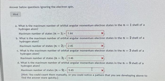 Solved Answer below questions ignoring the electron spin. a. | Chegg.com