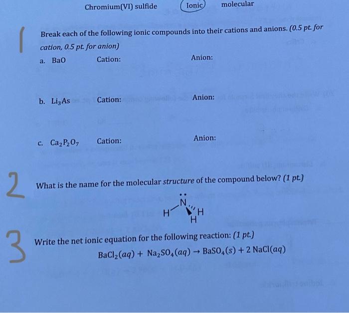 Solved Chromium(VI) sulfide Ionic) molecular Break each of | Chegg.com