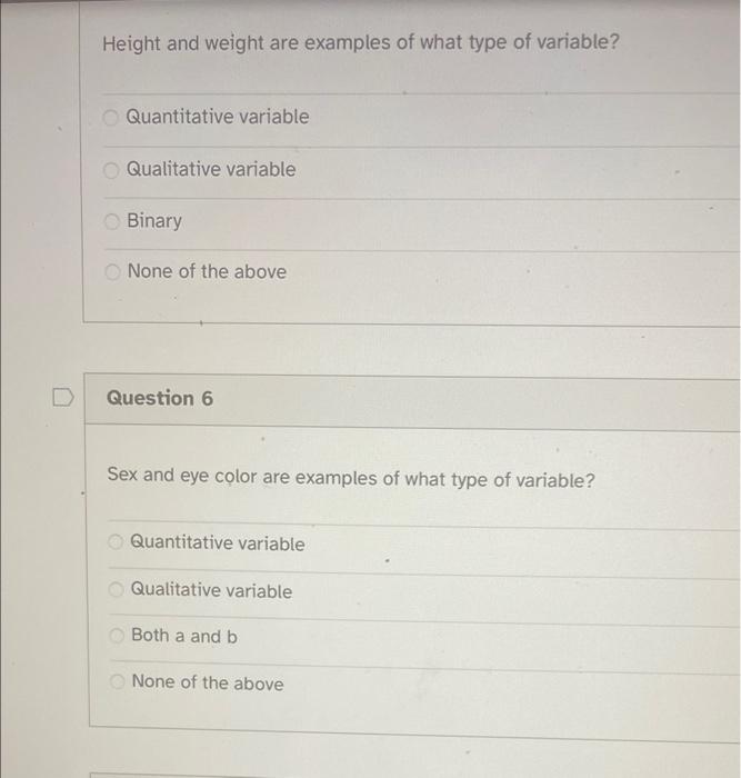 Solved Height and weight are examples of what type of | Chegg.com