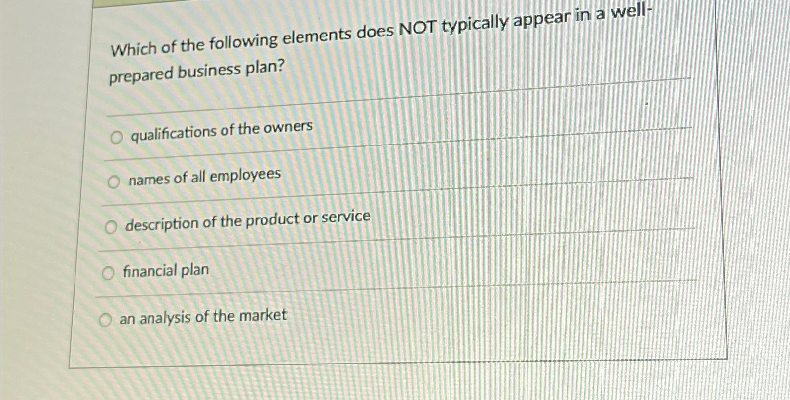 Solved Which of the following elements does NOT typically | Chegg.com