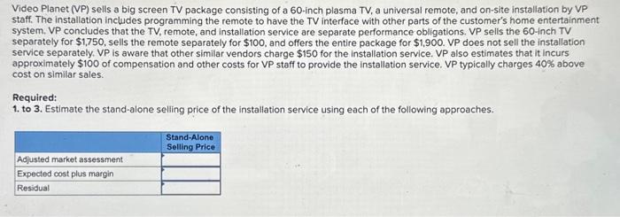 Solved Video Planet (VP) sells a big screen TV package | Chegg.com
