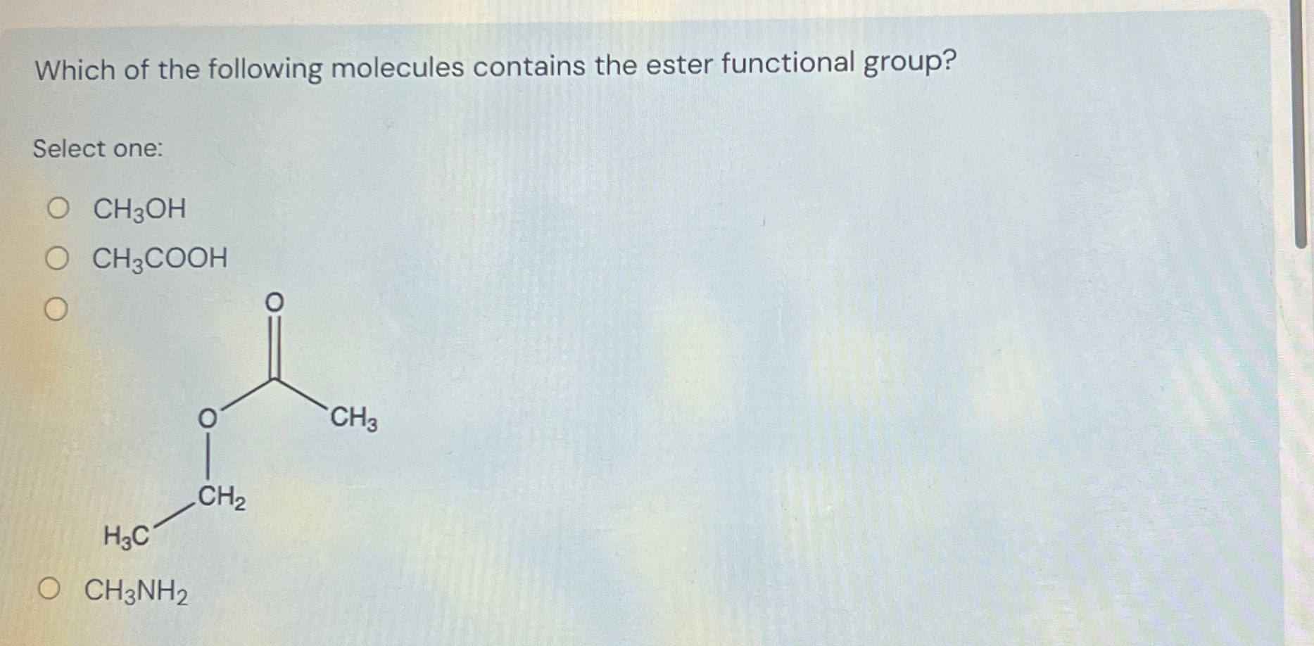 Solved Which of the following molecules contains the ester | Chegg.com